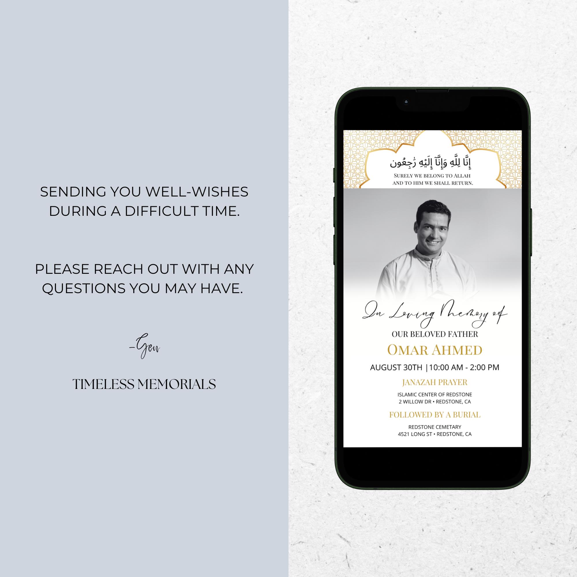 Muslim Funeral Invite, Janazah Invitation for Men, Islamic Digital ...