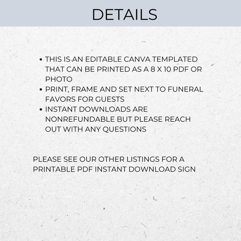 Funeral Favor Sign, Seed Packet Token Gift Poster, Editable Memorial ...