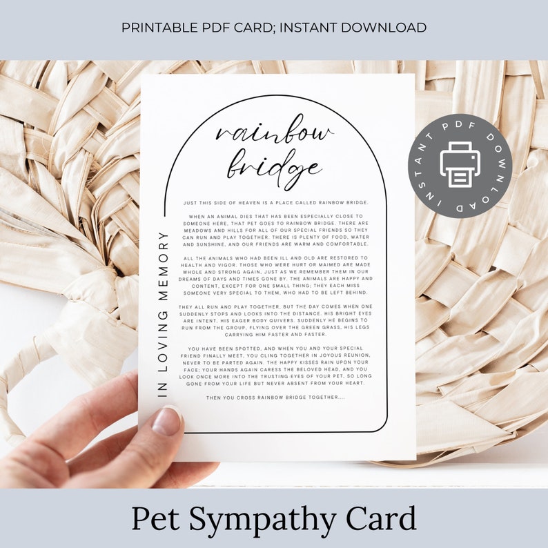 Pet Sympathy Card, Rainbow Bridge Poem, Dog Condolence Gift PDF, Loss ...