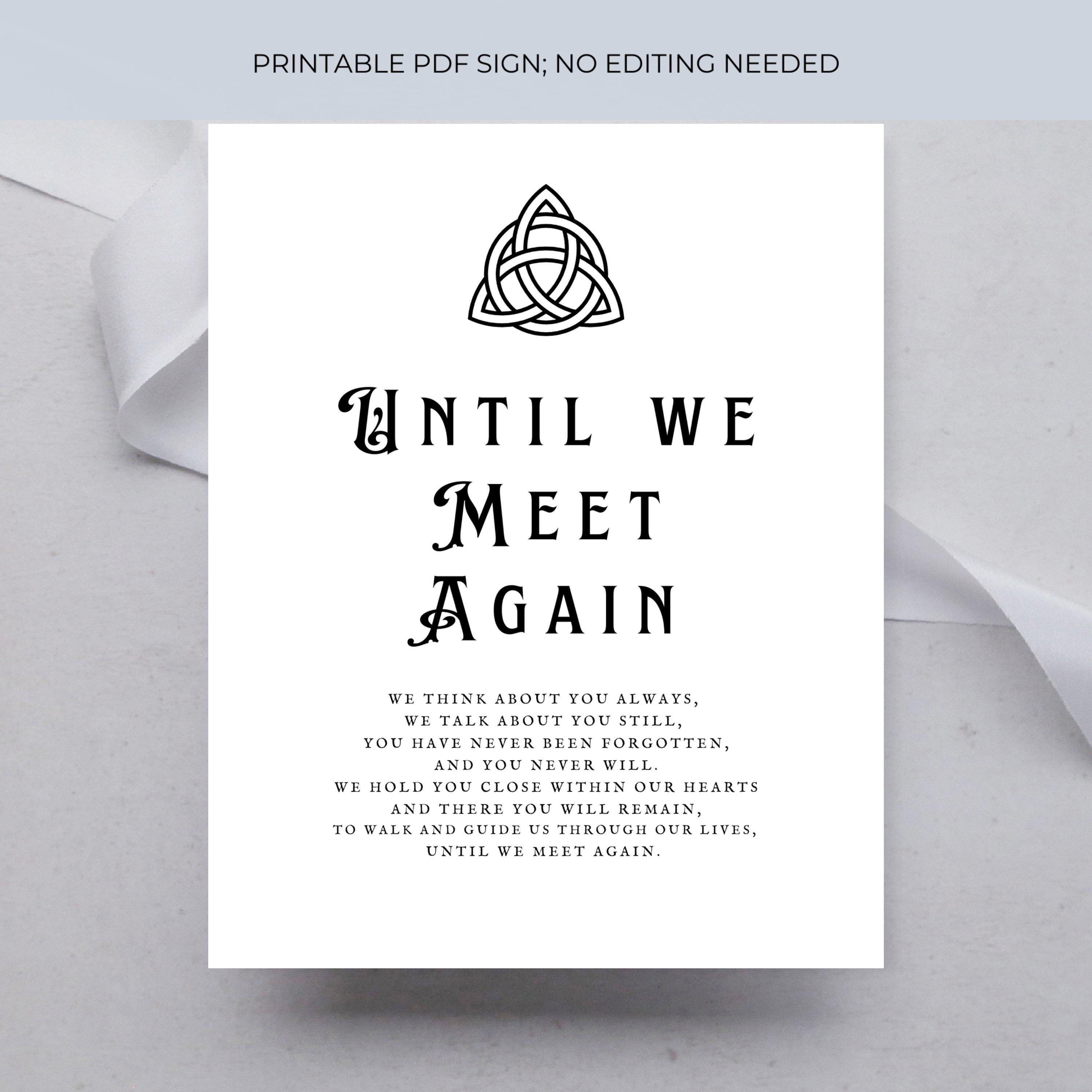 Celtic Wedding Memorial Table Sign, Poem "until We Meet Again ...