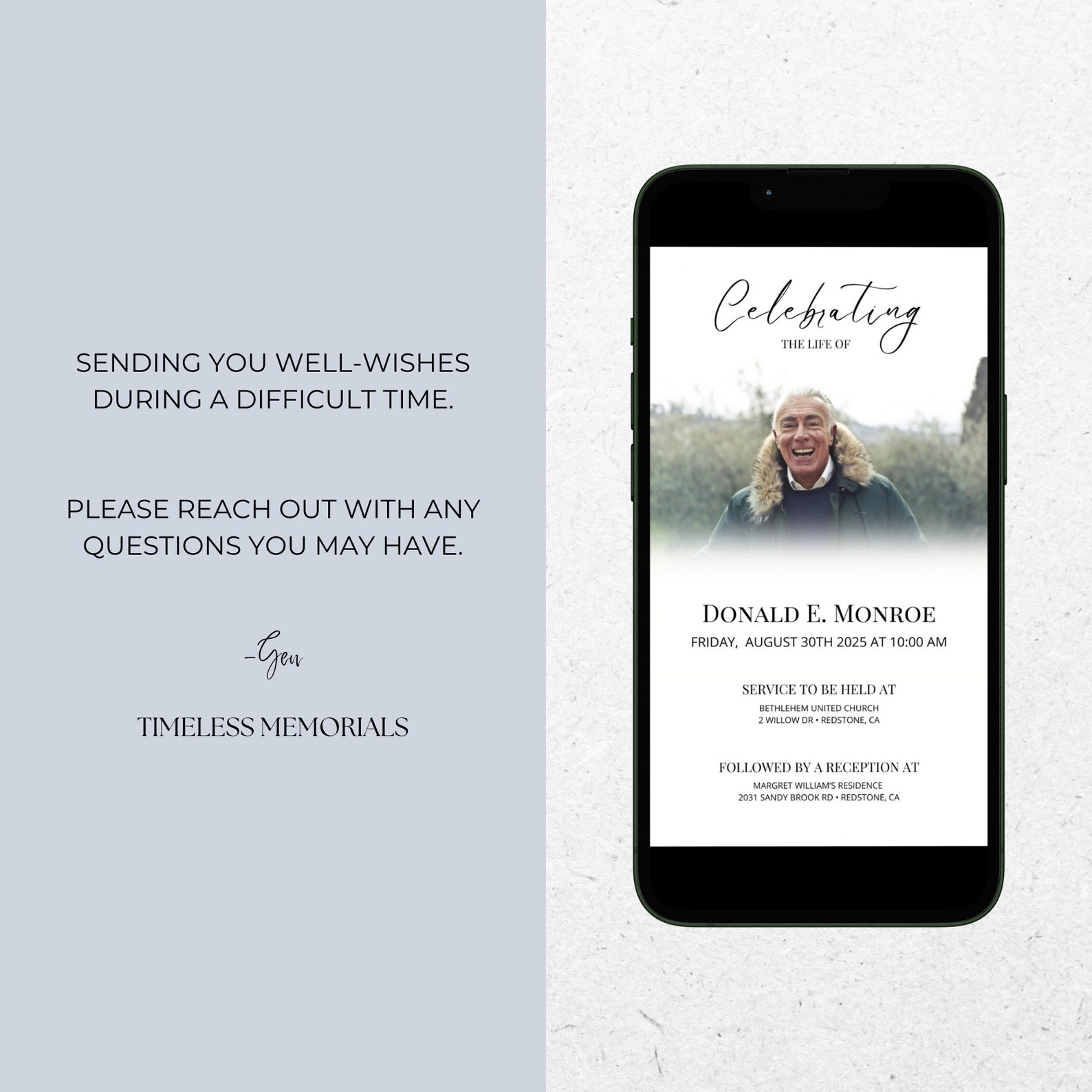Digital Funeral Invitation Celebration of Life, Editable Electronic ...