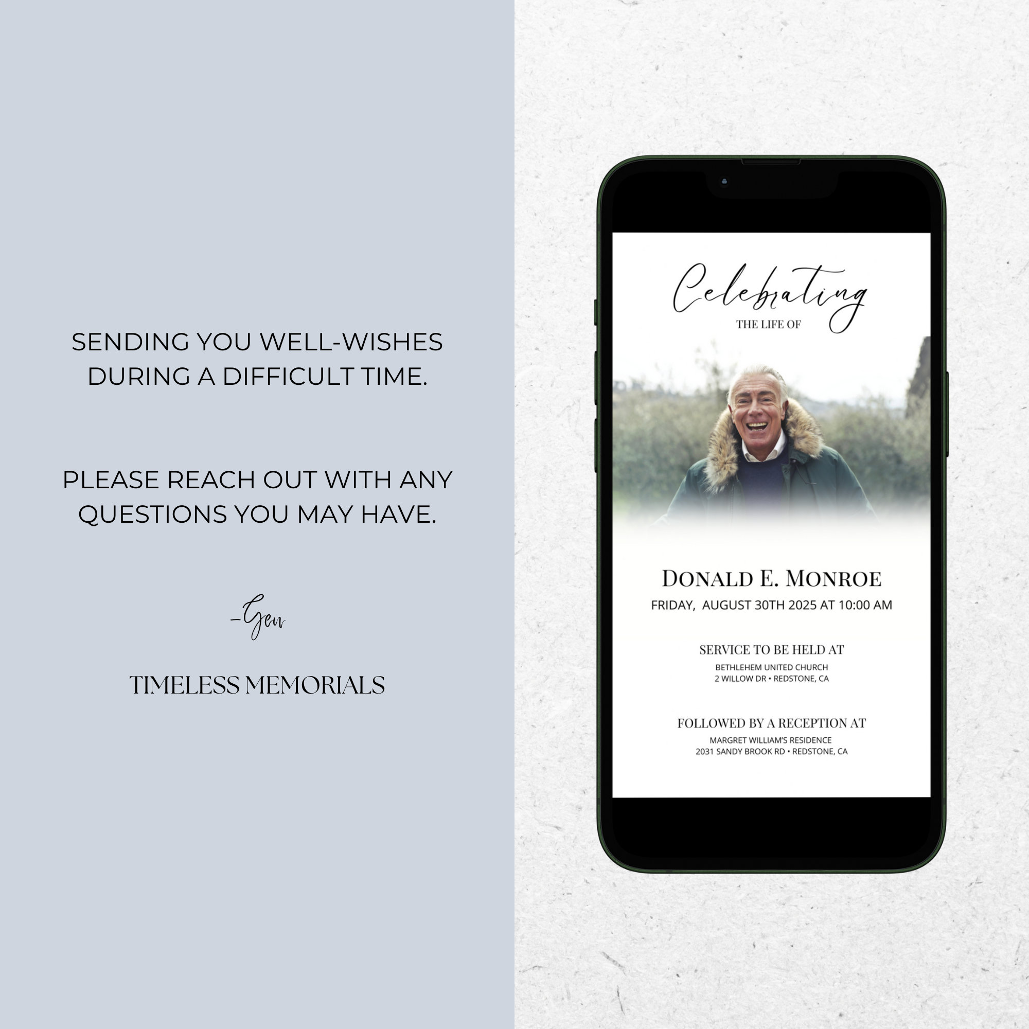 Digital Funeral Invitation Celebration of Life, Editable Electronic ...