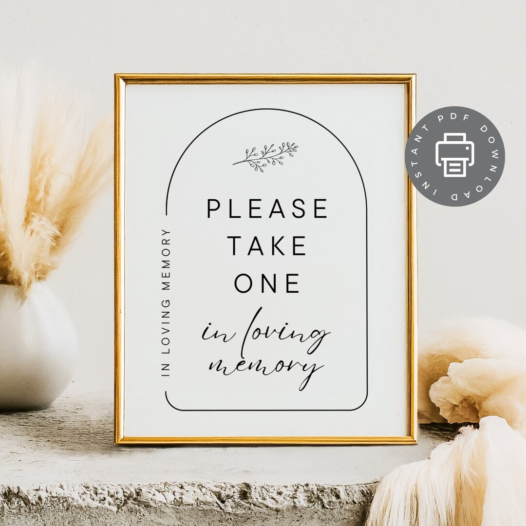 Funeral Favor Sign, Minimal Token Gift Poster, Memorial Service ...