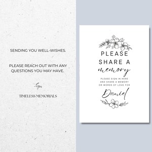 Memorial Table Sign Template, Share a Memory Sign, Funeral Memorial ...