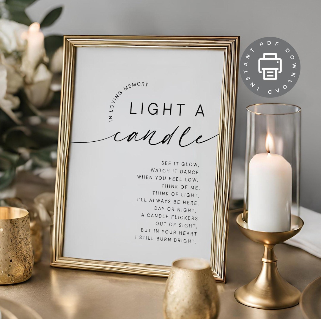 Funeral Poem, Light A Candle Verse, Celebration of Life Funeral Favor ...