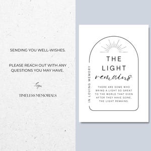 Memorial Table Sign, in Loving Memory, the Light Remains, Digital ...