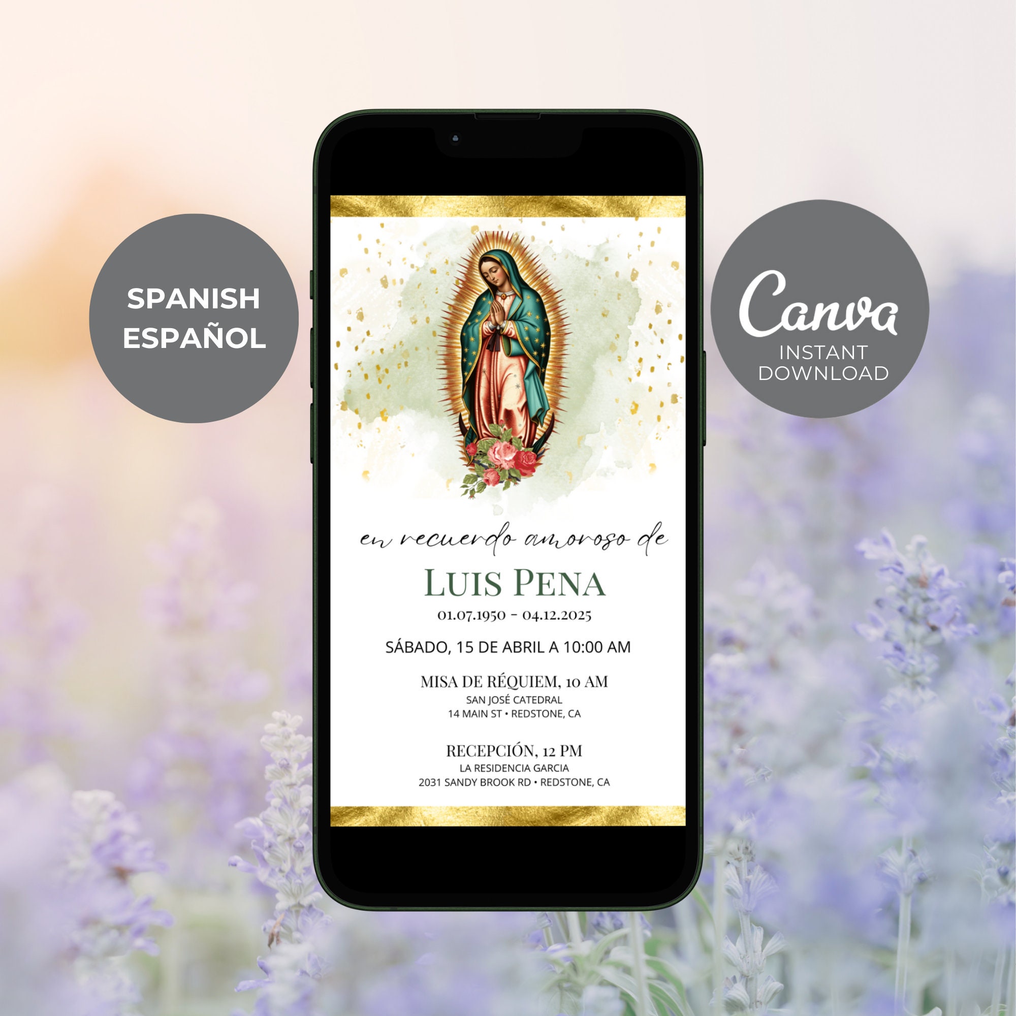 Spanish Funeral Announcement, Catholic Memorial Invite, Virgen Maria ...