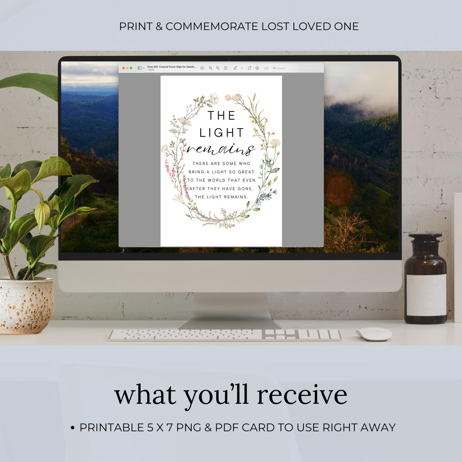 Memorial Sign Printable Art, the Light Remains Quote, Inspirational ...