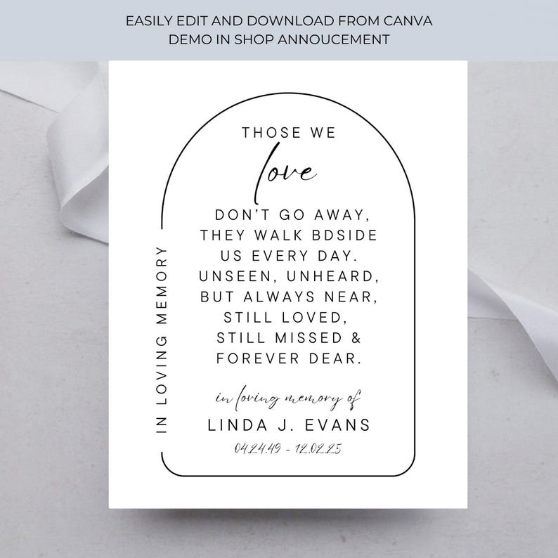 Memorial Sign Template, Printable in Loving Memory Sign, Sympathy Table ...