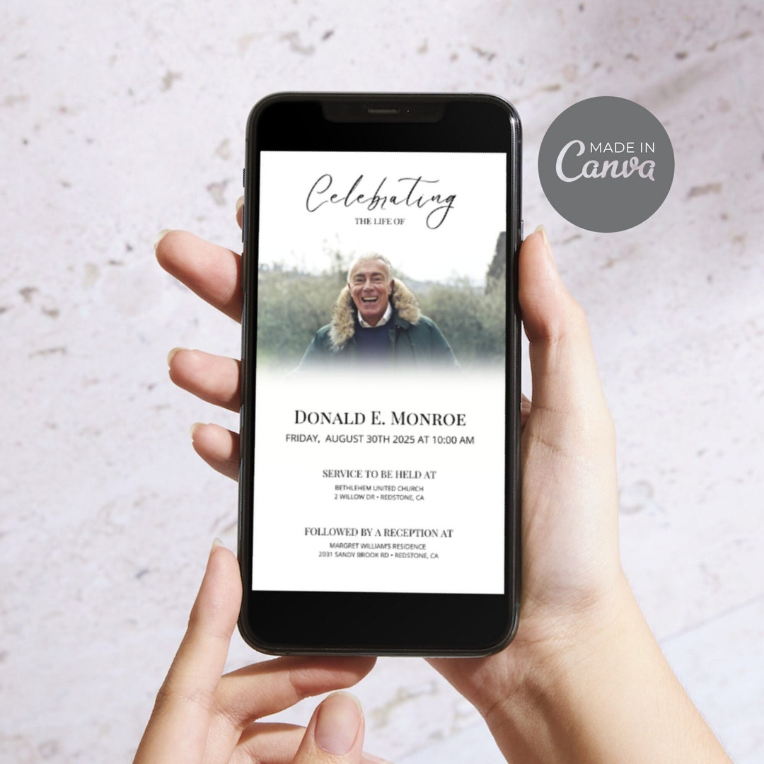 Digital Funeral Invitation Celebration of Life, Editable Electronic ...