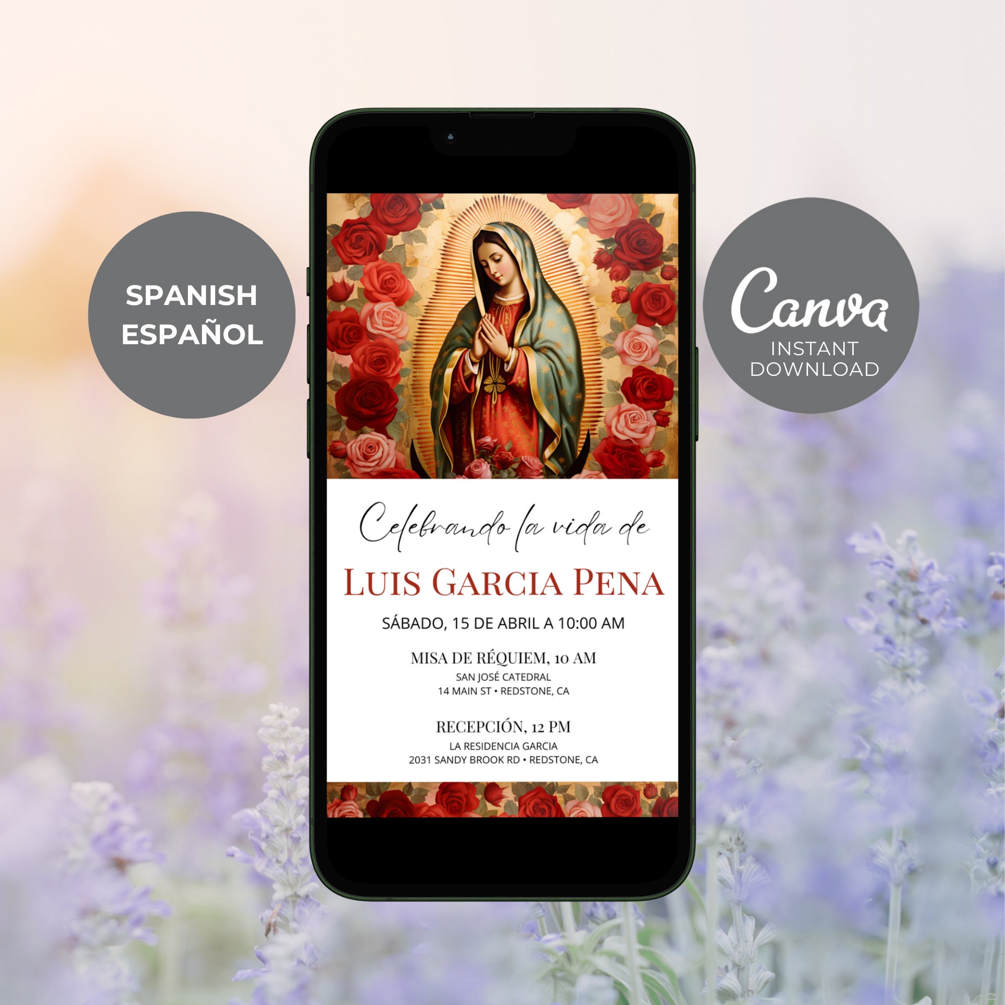 Spanish Funeral Announcement, Catholic Memorial Invite, Virgen Maria ...