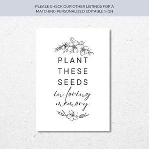 Funeral Favor Sign, Seed Packet Token Gift Poster Memorial Service ...