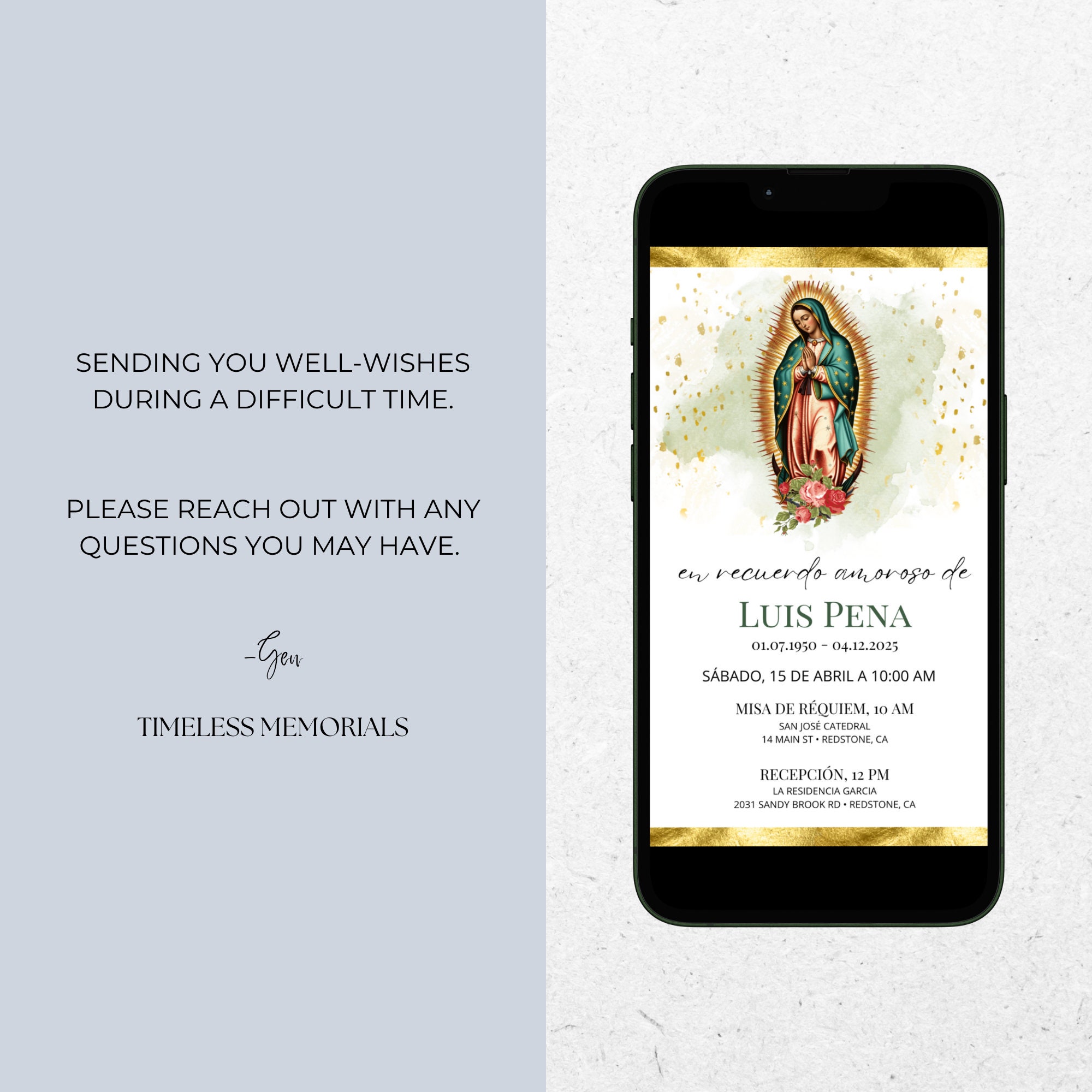 Spanish Funeral Announcement, Catholic Memorial Invite, Virgen Maria ...
