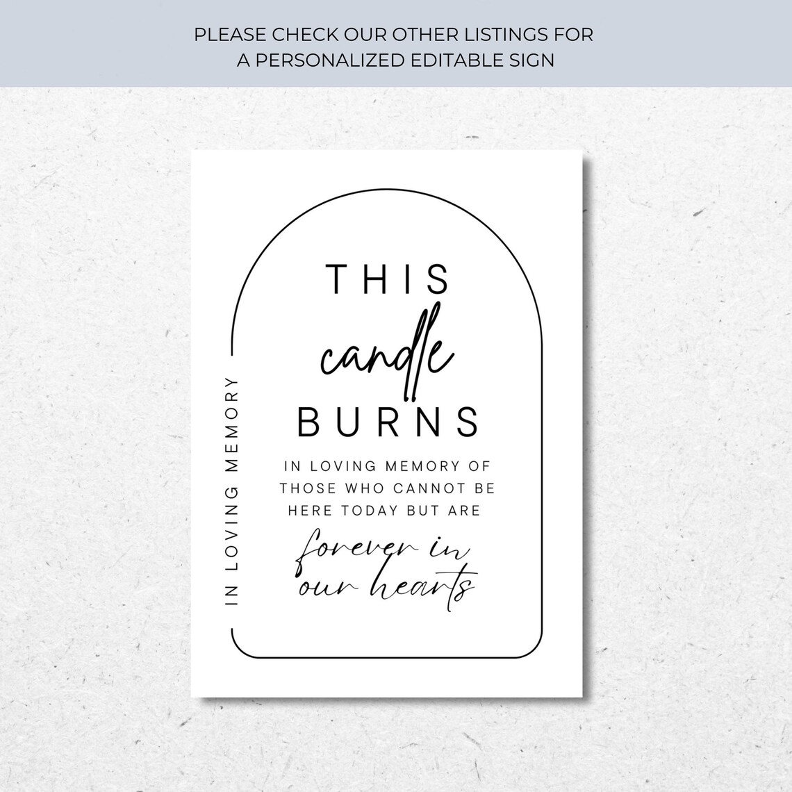 Memorial Table Sign, Minimalist Wedding Table Sign, This Candle Burns ...