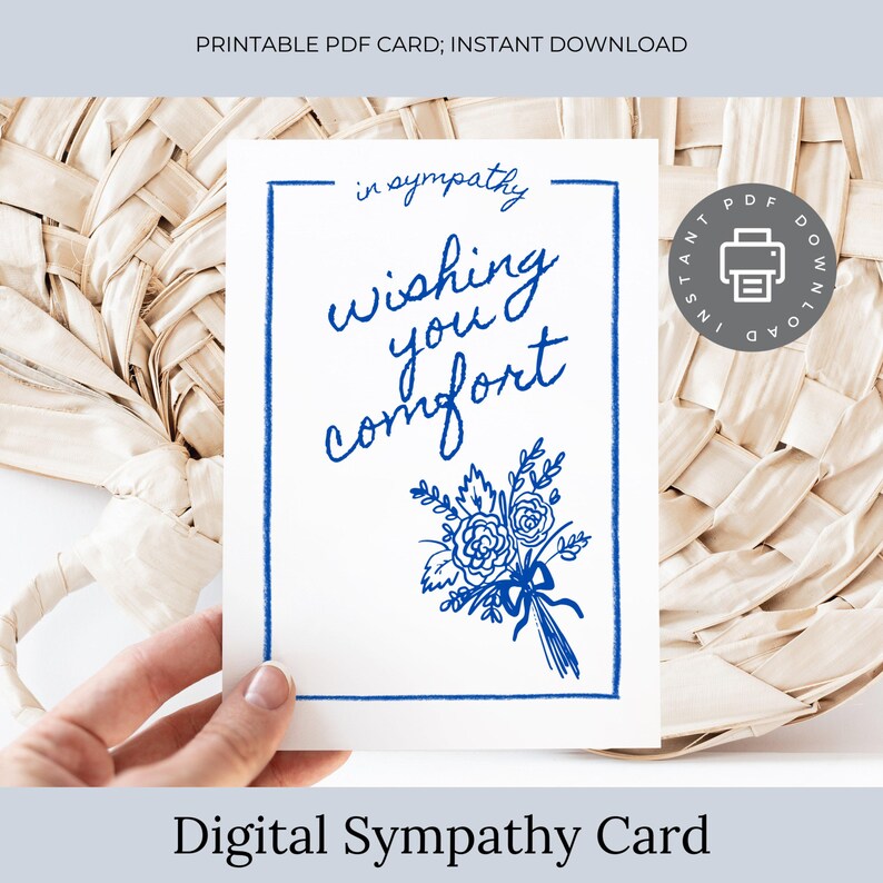 Sympathy Card Digital Download, Wishing You Comfort, Floral Sympathy ...