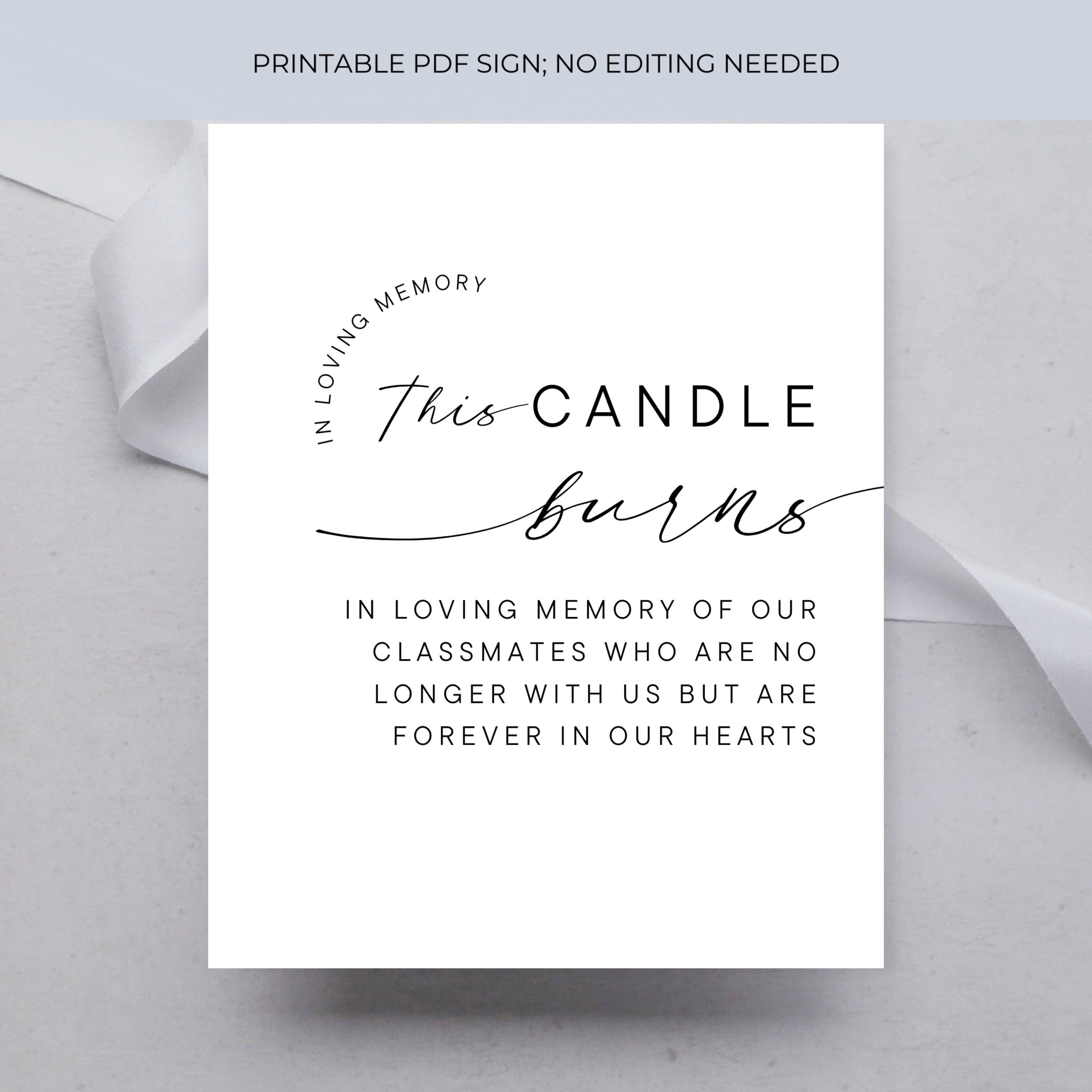Class Reunion Memorial Sign, This Candle Burns Poster, in Loving Memory ...