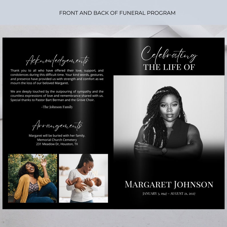Minimalist Funeral Program Template, Printable Obituary Order of ...