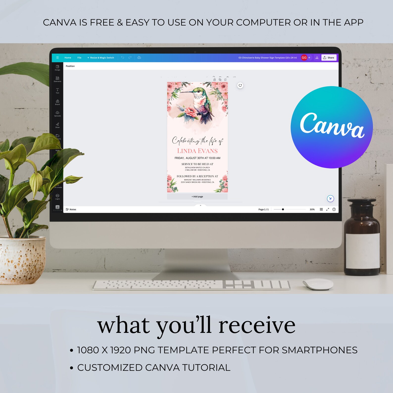 Funeral Announcement With Hummingbird, Digital Celebration of Life ...