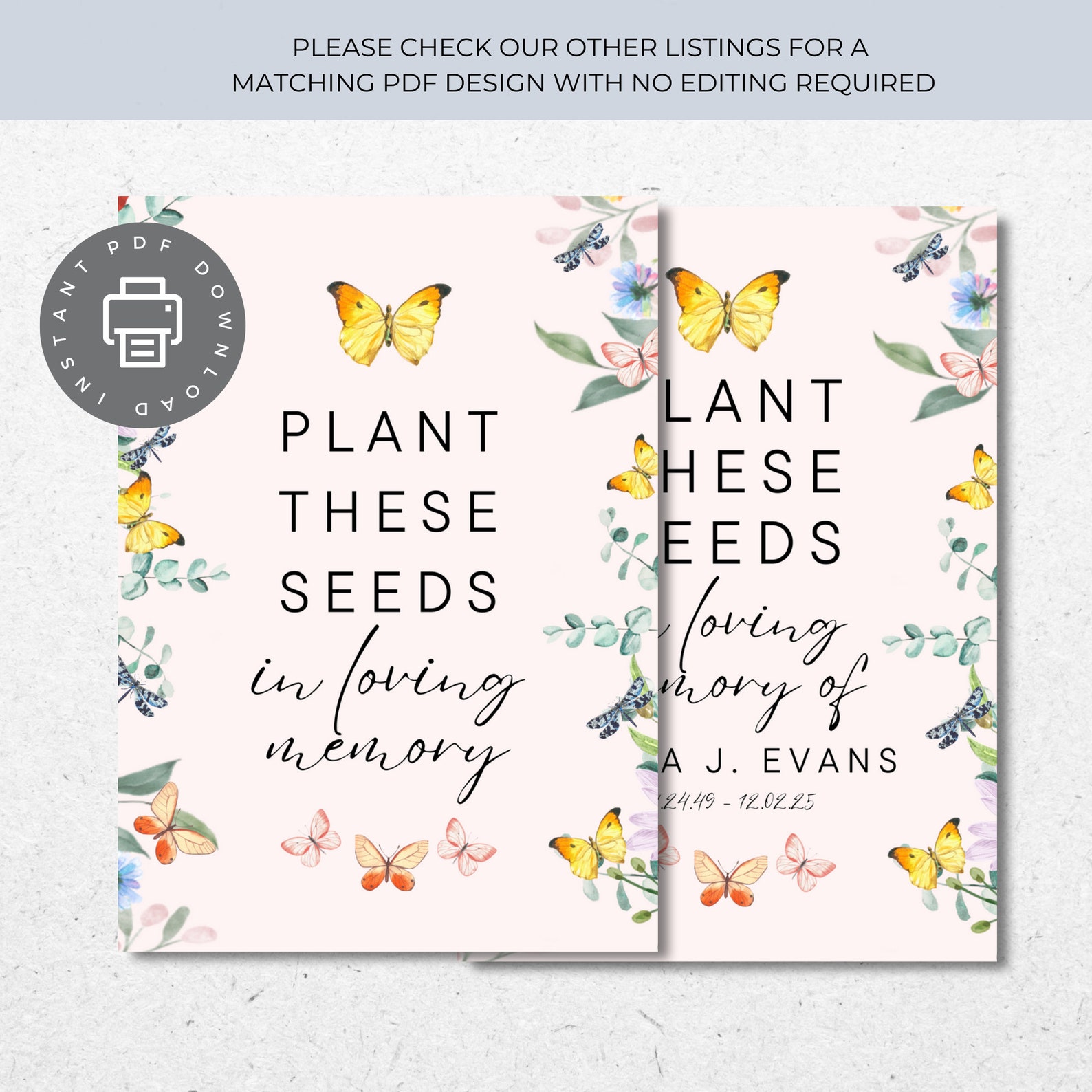 Funeral Favor Sign, Seed Packet Token Gift Poster, Editable Memorial ...