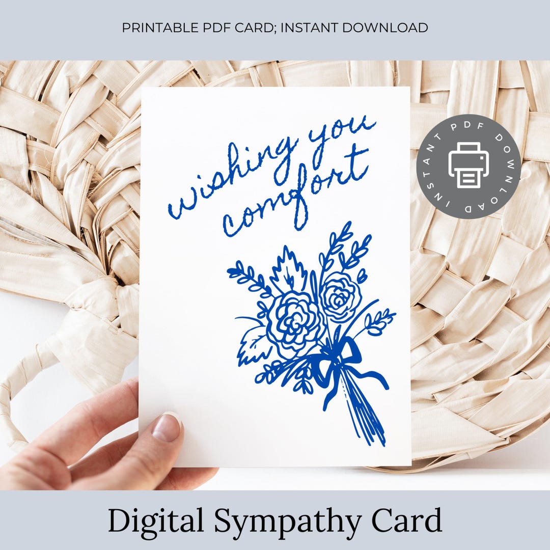 Wishing You Comfort Sympathy Card, Printable Condolence Card, Floral ...