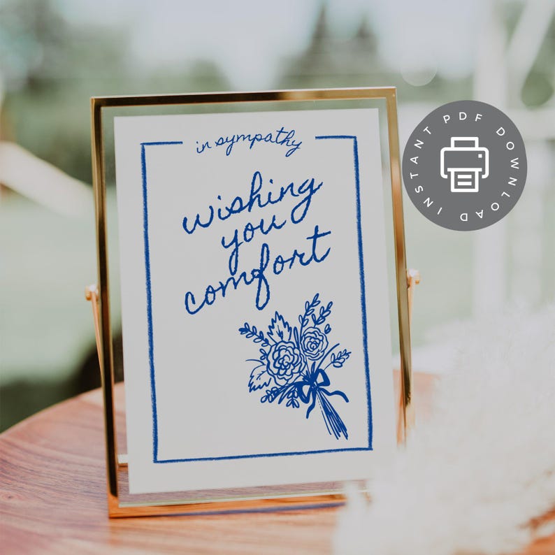 Sympathy Card Digital Download, Wishing You Comfort, Floral Sympathy ...