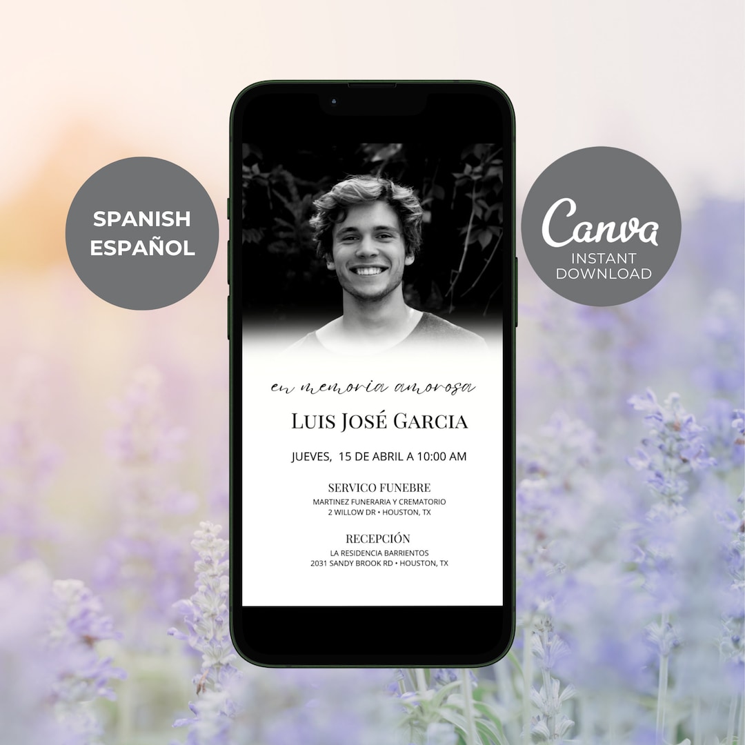 Digital Funeral Invitation in Spanish, Editable Electronic Memorial ...