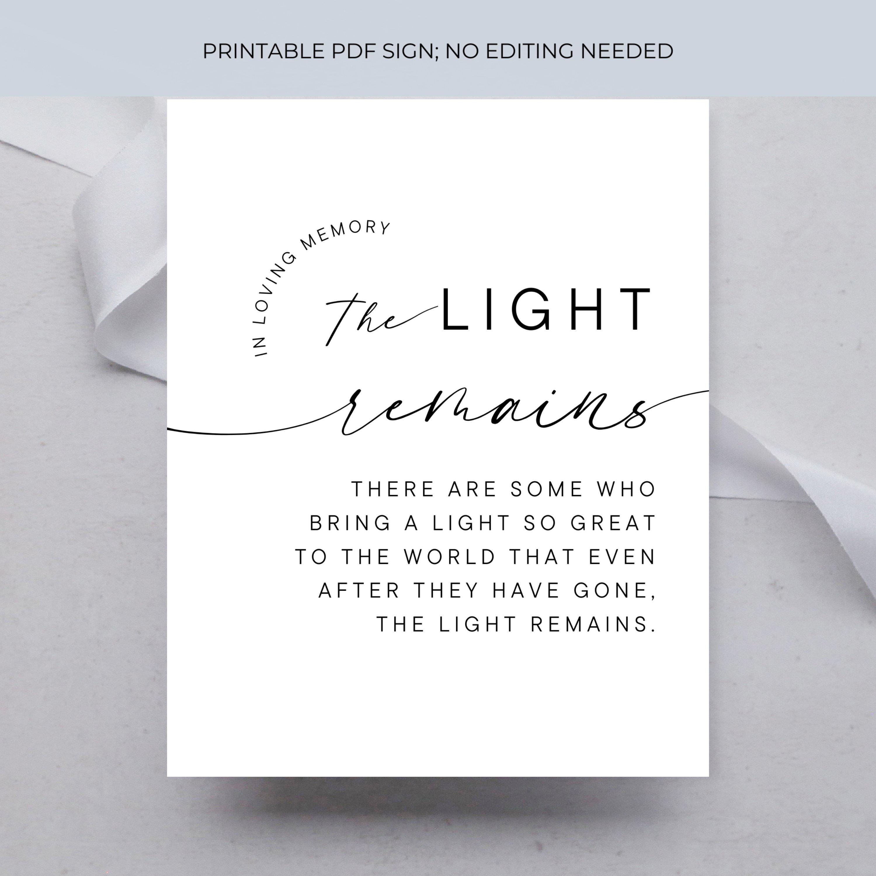 Poem for Funeral, Verse the Light Remains for Celebration of Life ...