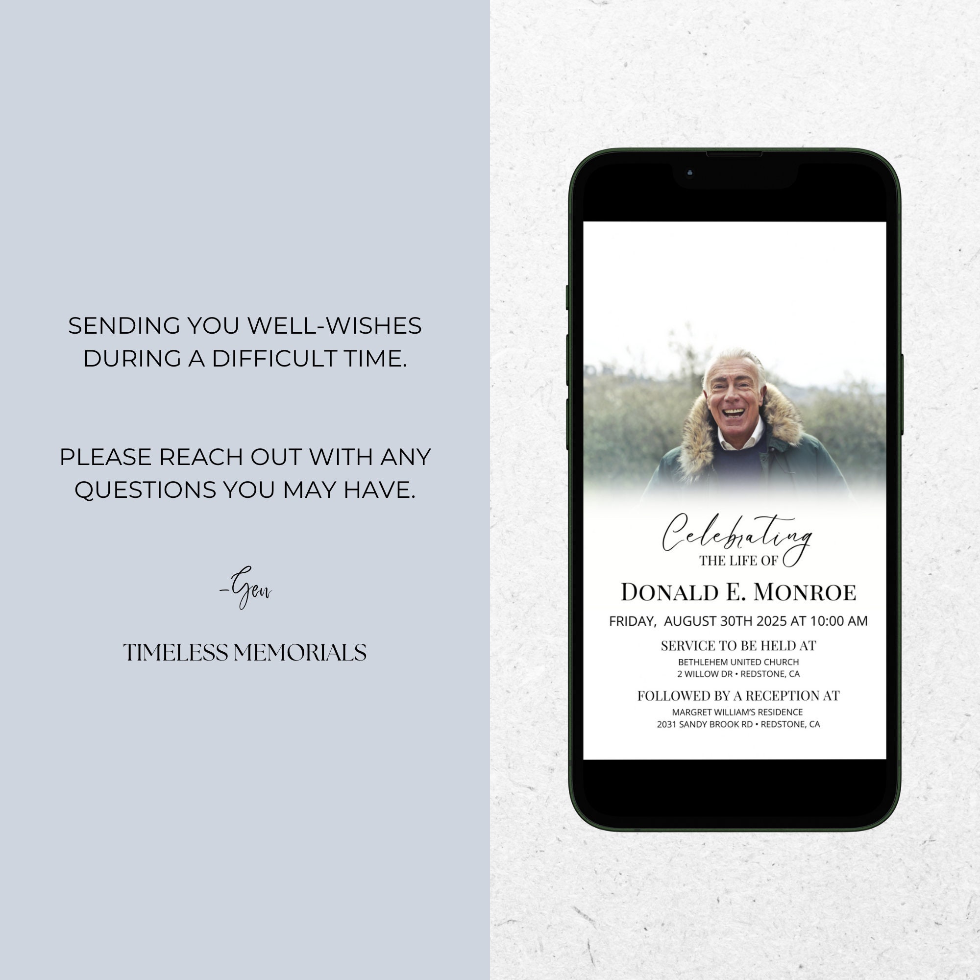 Digital Funeral Invitation Celebration of Life, Editable Electronic ...