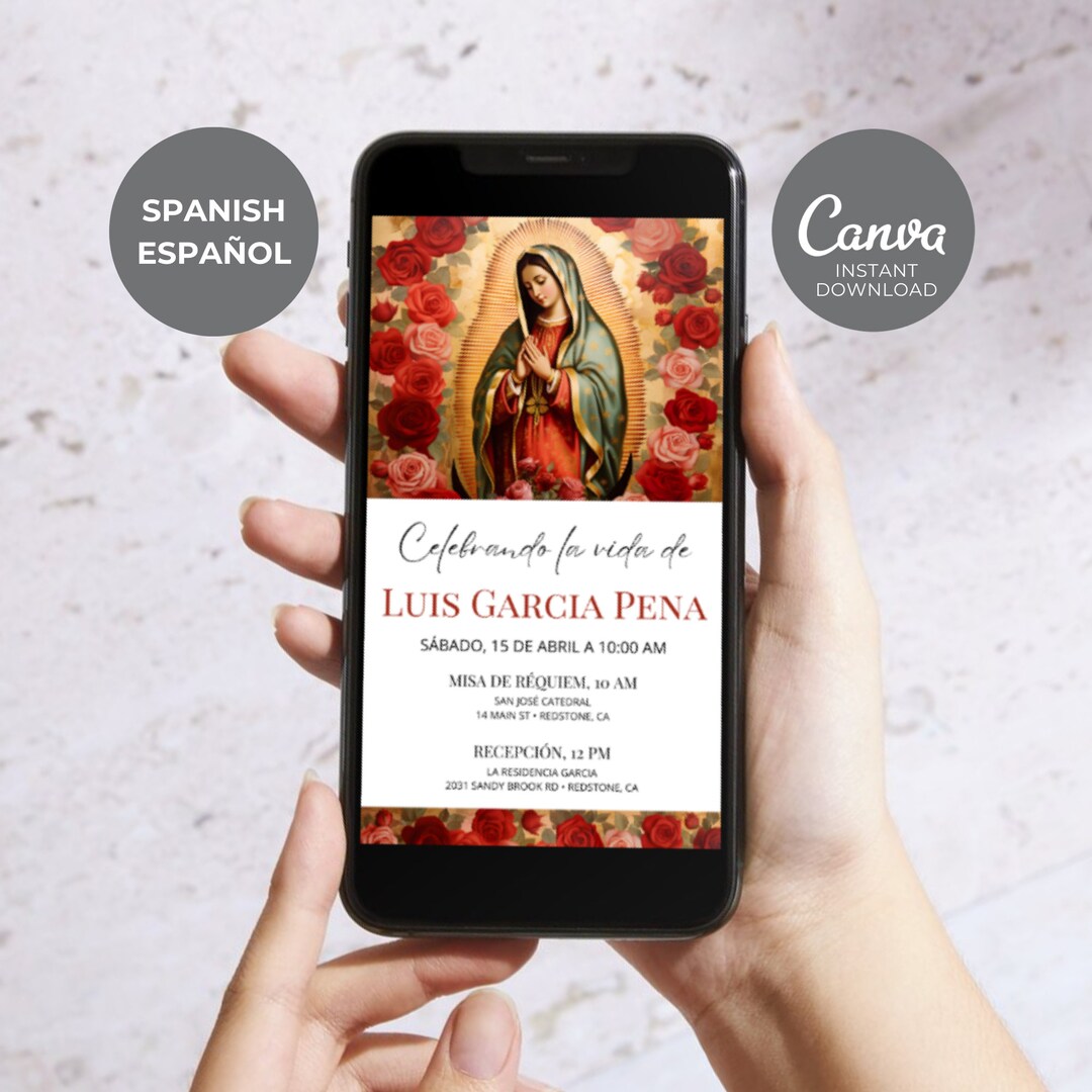 Spanish Funeral Announcement, Catholic Memorial Invite, Virgen Maria ...