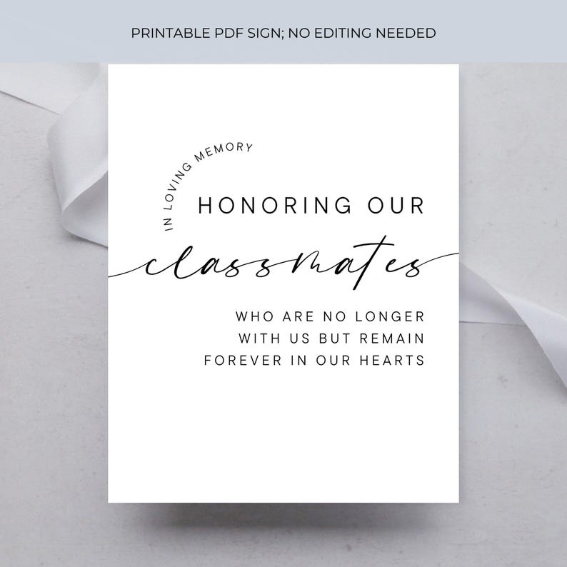 Class Reunion Memorial Sign, Honoring Our Classmates Poster, in Loving ...