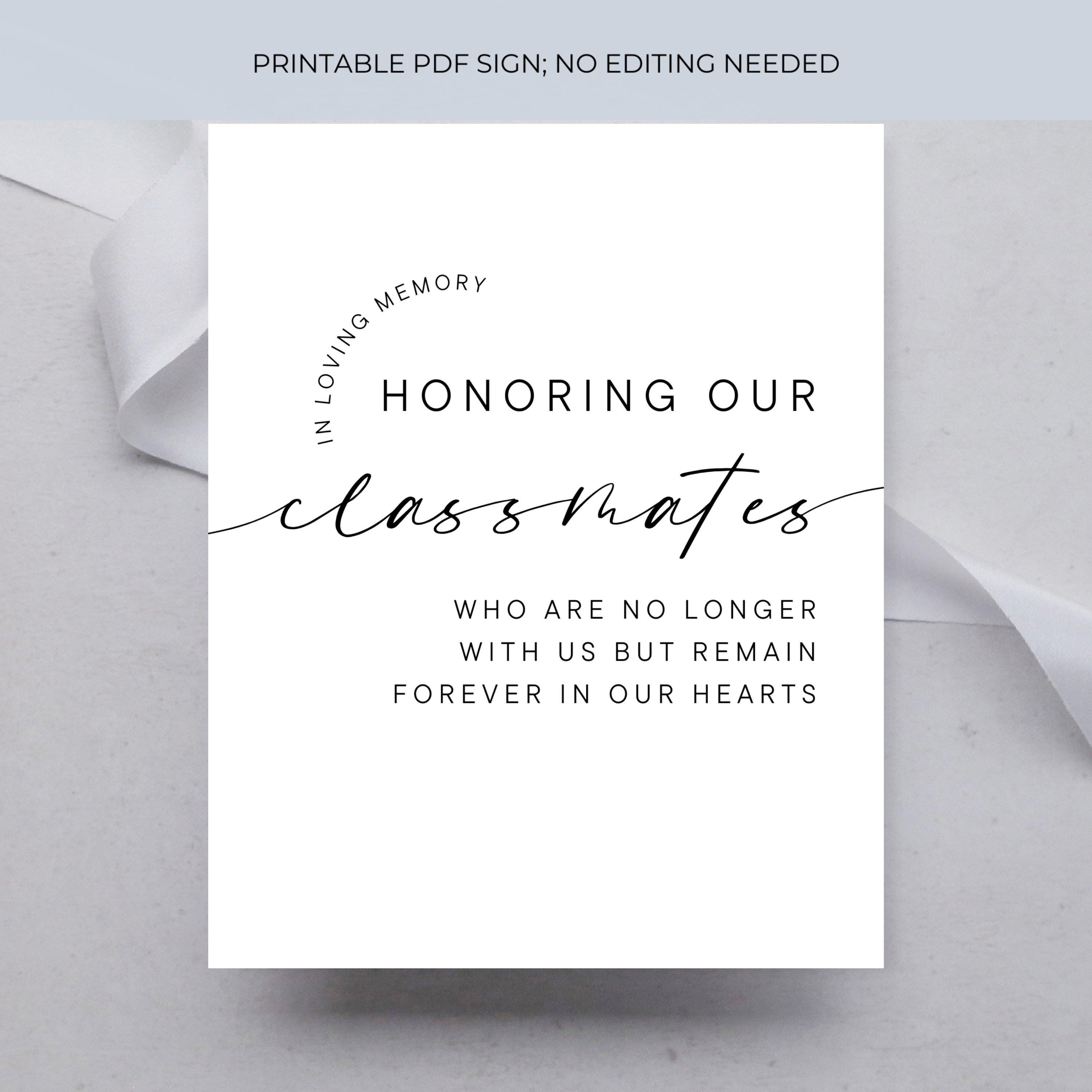 Class Reunion Memorial Sign, Honoring Our Classmates Poster, in Loving ...