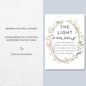 Memorial Sign Printable Art, the Light Remains Quote, Inspirational ...