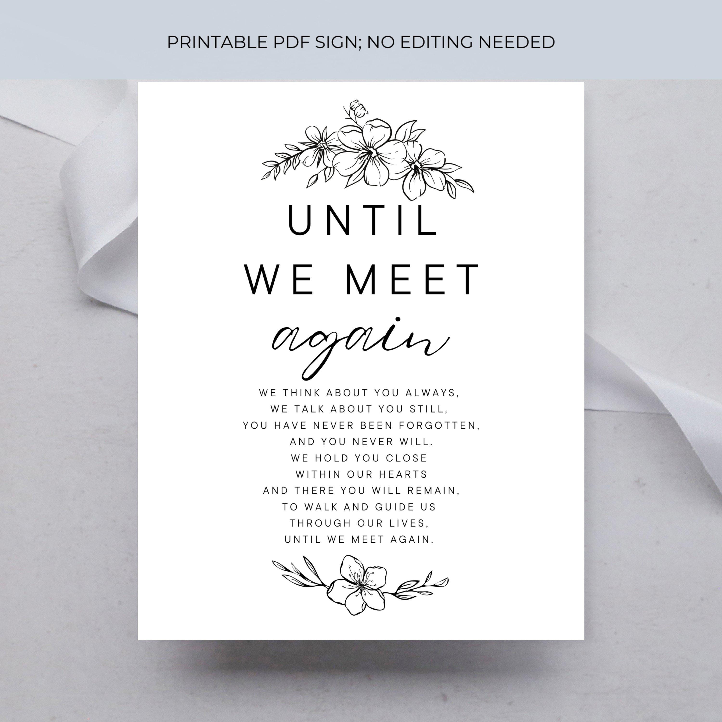 Poem for Funeral, Verse "until We Meet Again" for Celebration of Life ...