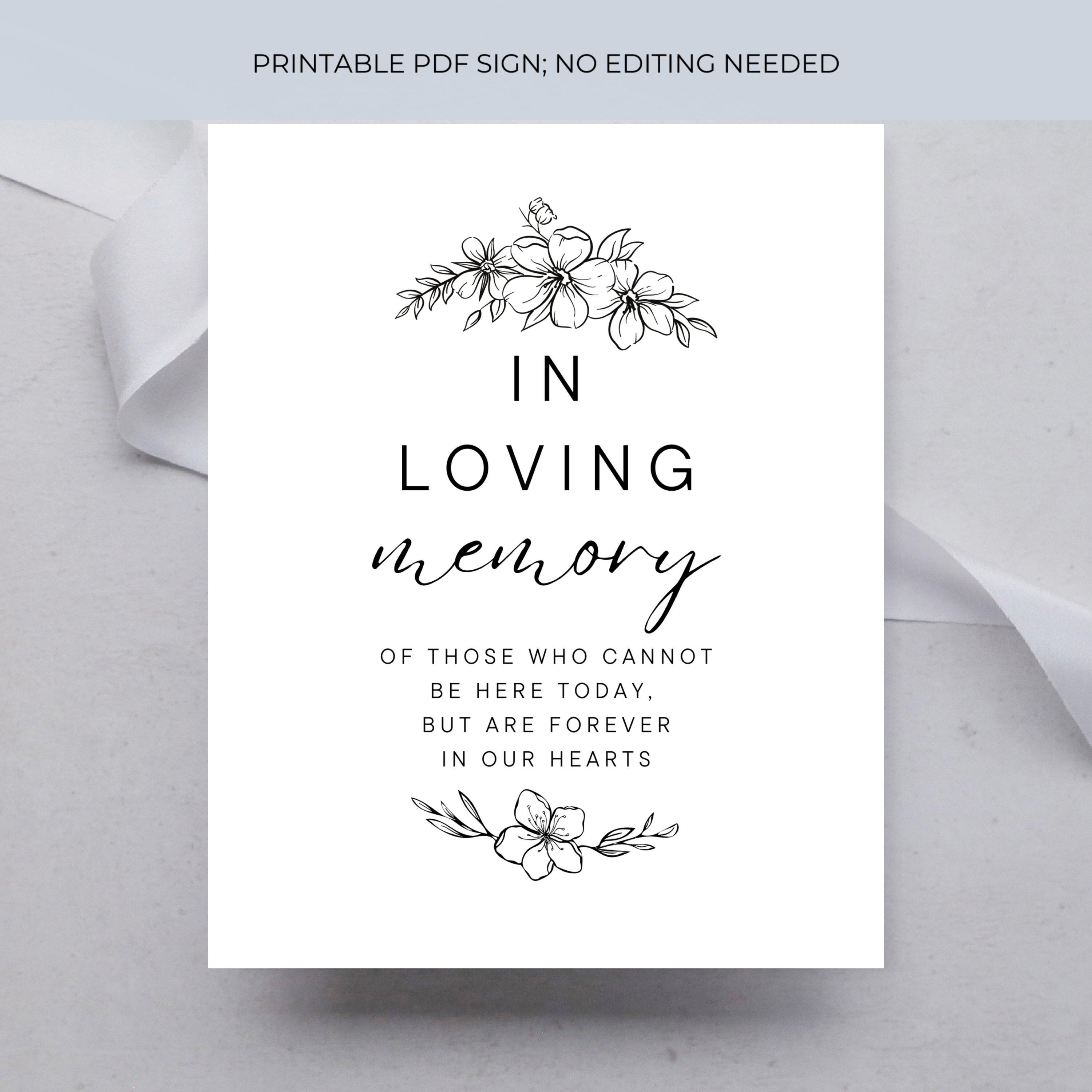 Wedding Memorial Table Sign, Forever in Our Hearts Wedding Remembrance ...