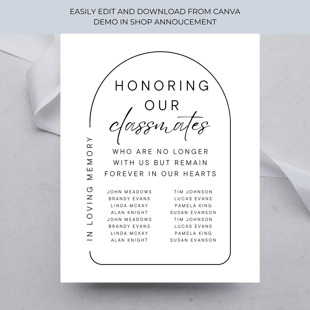 Class Reunion Memorial Sign: Honoring Our Classmates Poster (printable ...