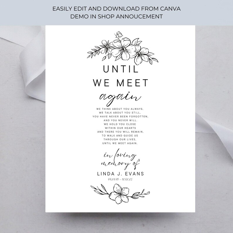 Memorial Table Sign Template, Printable Memorial Service Sign, in ...