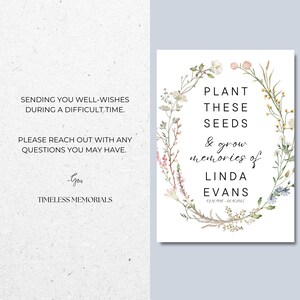 Funeral Favor Sign, Seed Packet Token Gift Poster, Editable Memorial ...
