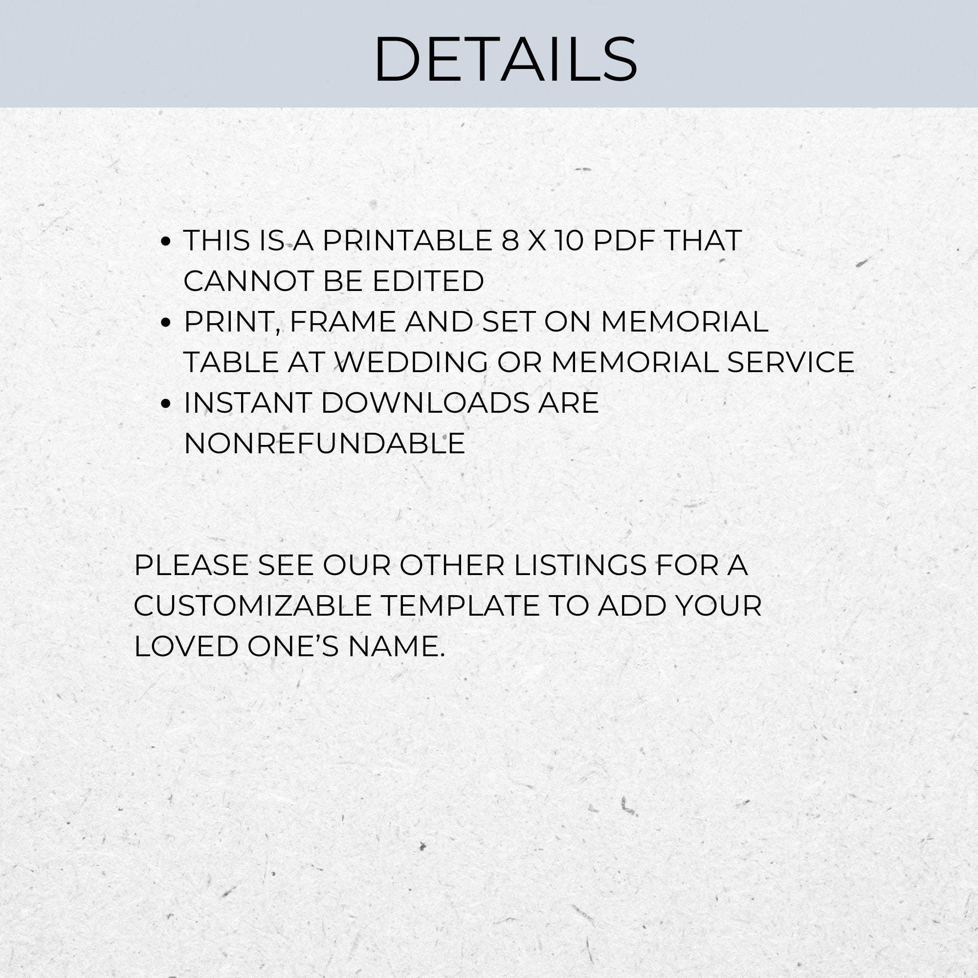 Spanish Funeral Sign, in Memory Poster, Memorial Tribute, Spanish ...