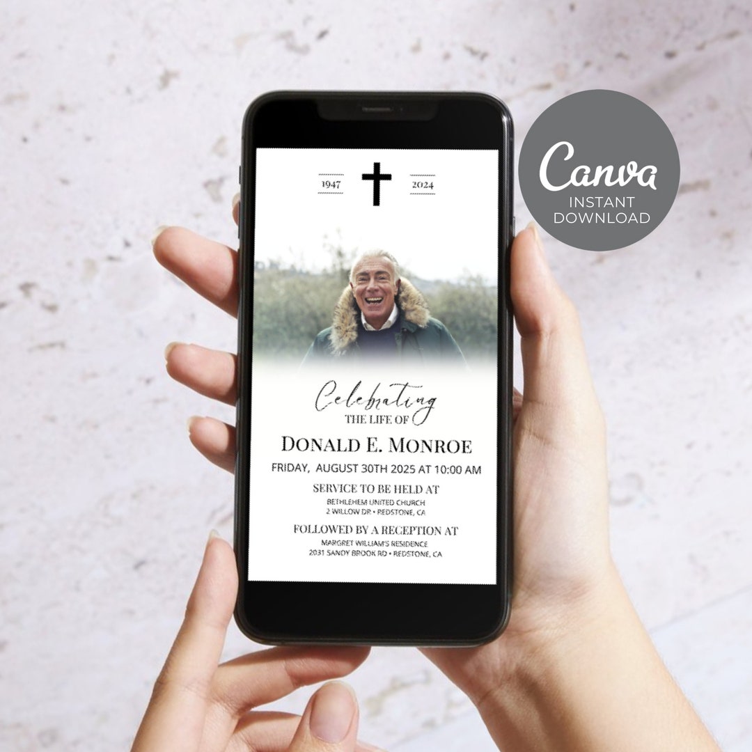 Digital Funeral Invitation With Cross, Editable Religious Electronic ...