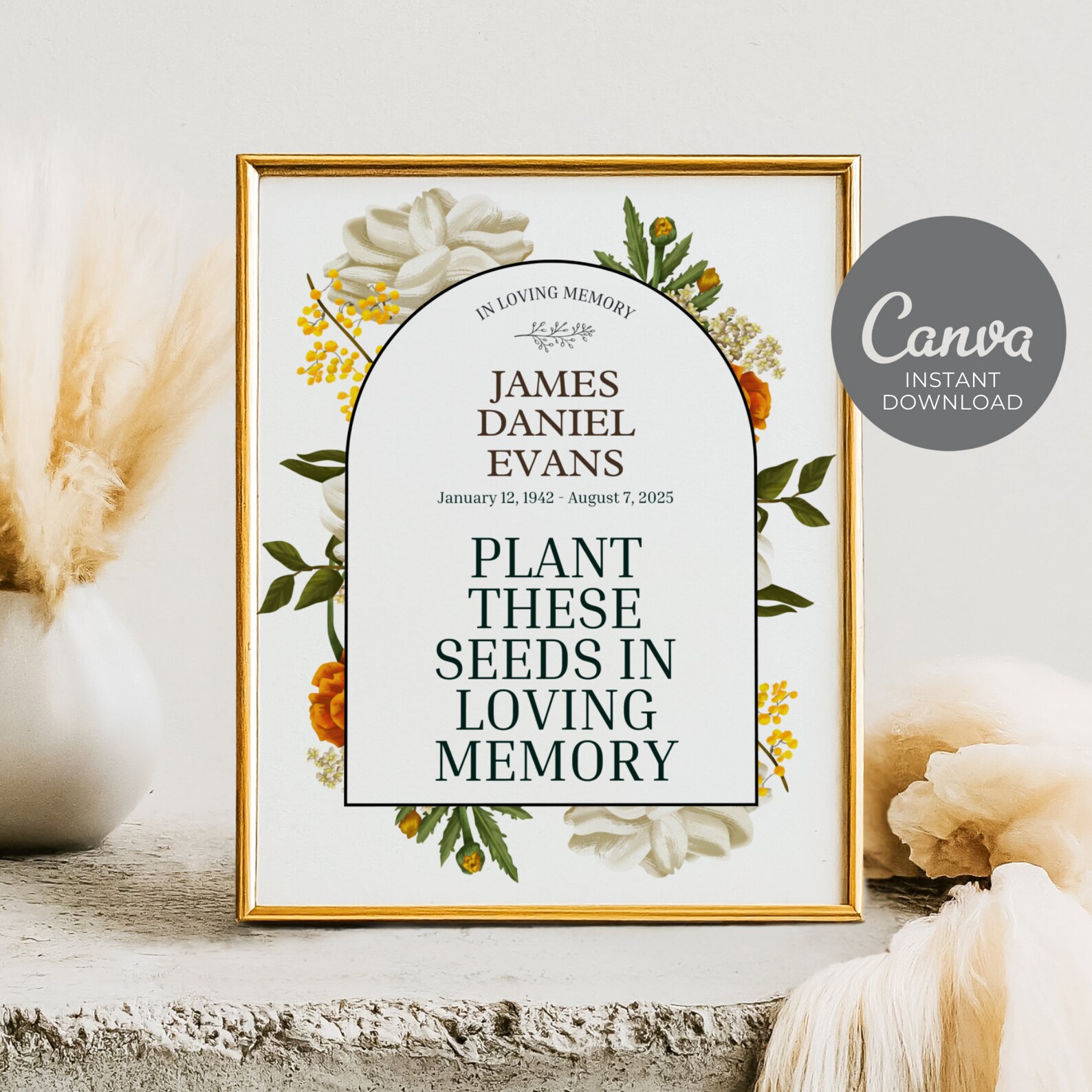 Funeral Favor Sign, Seed Packet Token Gift Poster, Editable Memorial ...