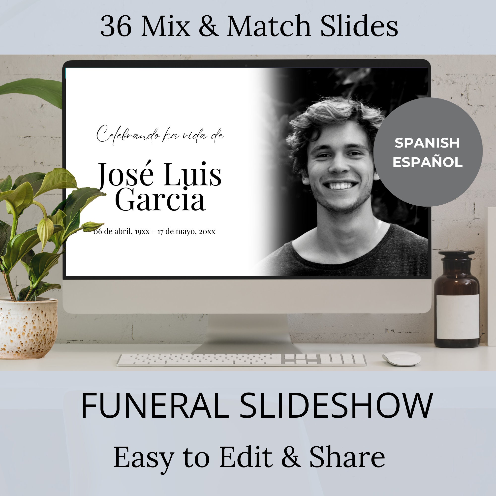 Funeral Slideshow Template, Spanish Celebration of Life Powerpoint ...