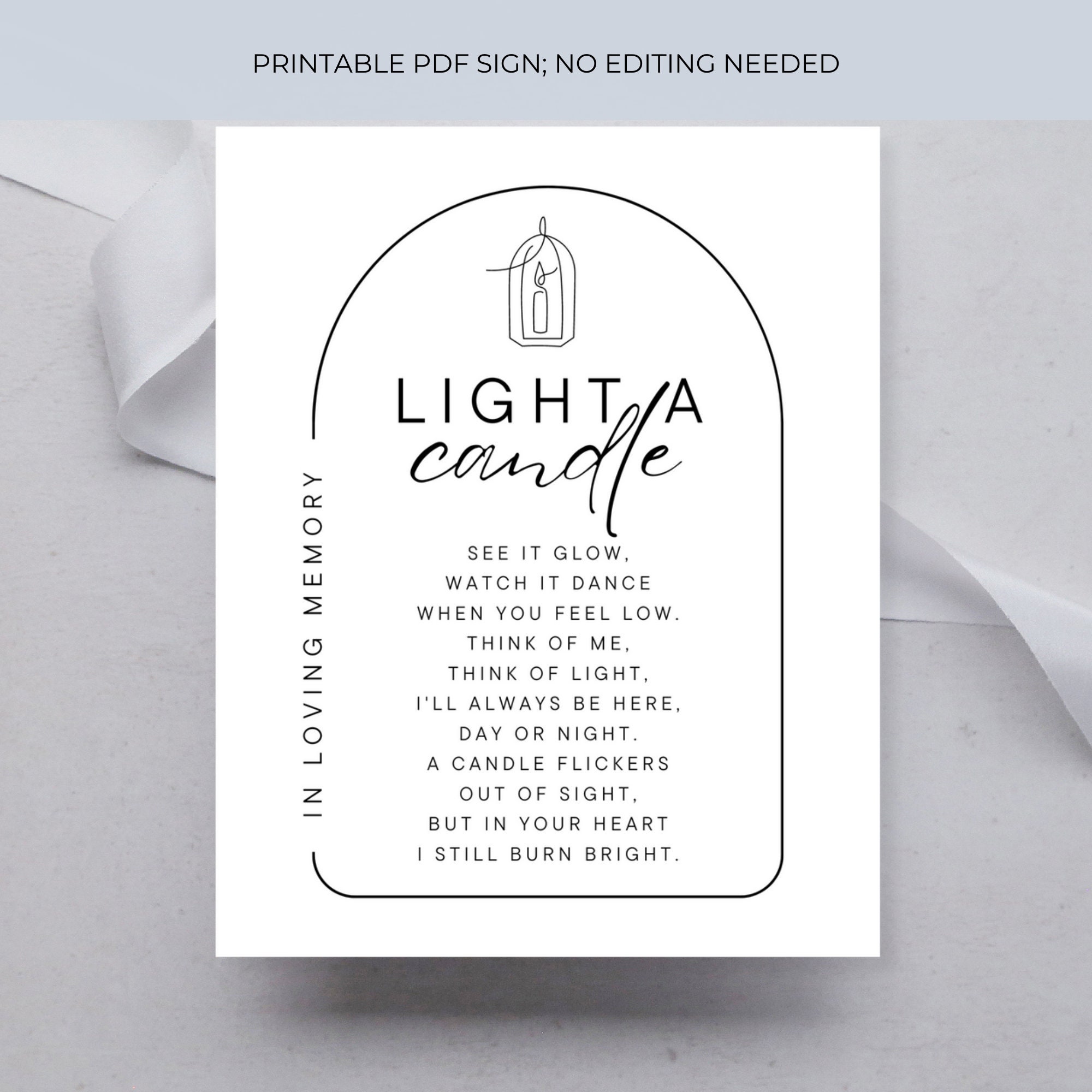 Funeral Poem, Light A Candle Verse, Celebration of Life Funeral Favor ...