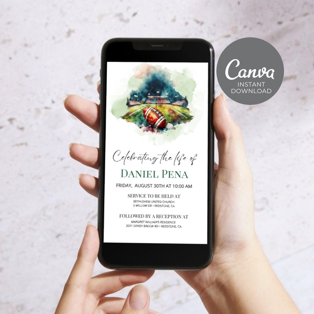 Digital Funeral Announcement, Football Funeral Program, Celebration of ...