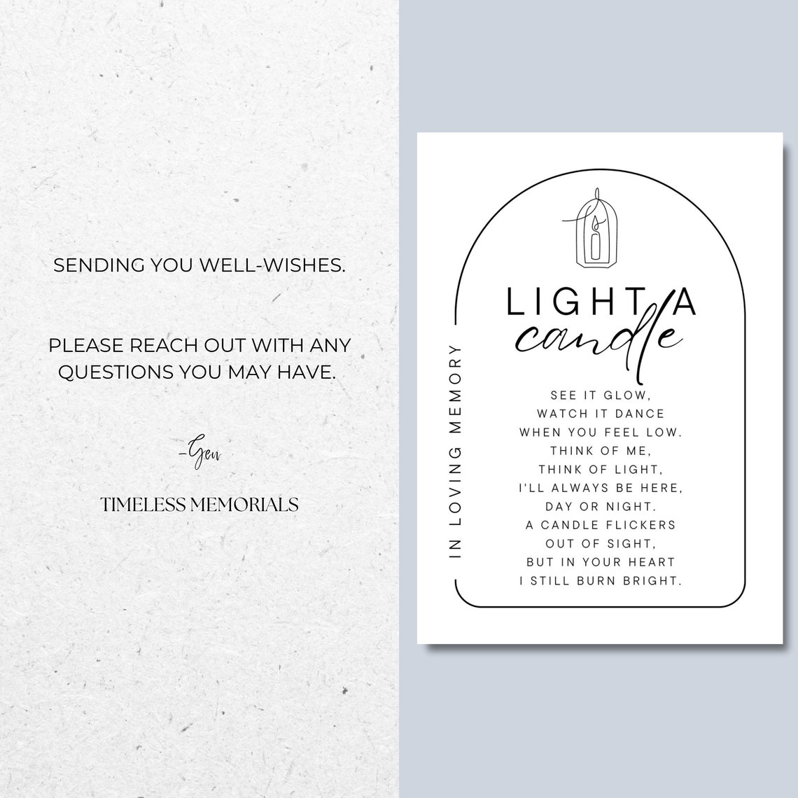 Funeral Poem, Light A Candle Verse, Celebration of Life Funeral Favor ...