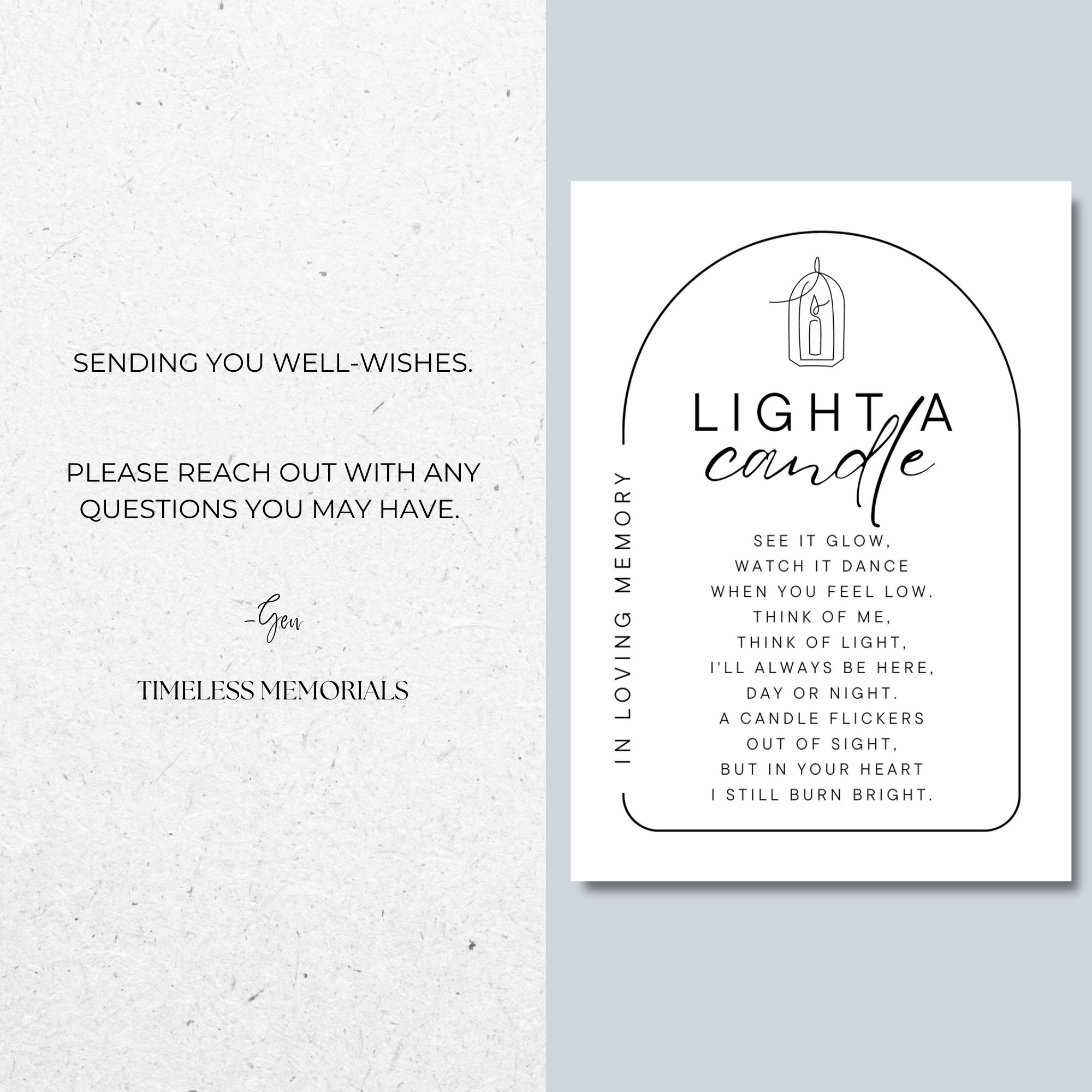 Funeral Poem, Light A Candle Verse, Celebration of Life Funeral Favor ...