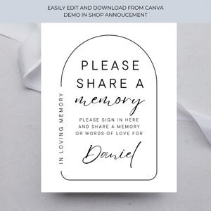 Memorial Table Sign Template, Funeral Memory Sign, Celebration of Life ...