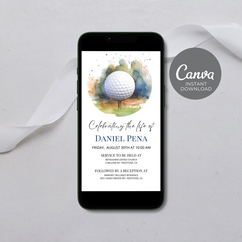 Golf Funeral Announcement, Electronic Celebration of Life Template ...