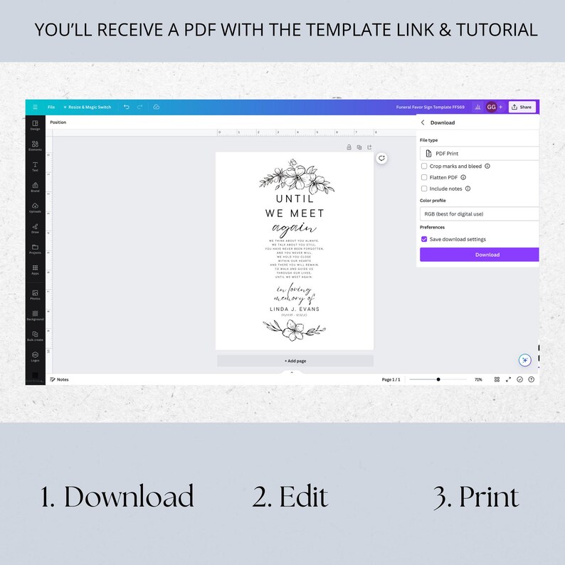 Memorial Table Sign Template, Printable Memorial Service Sign, in ...