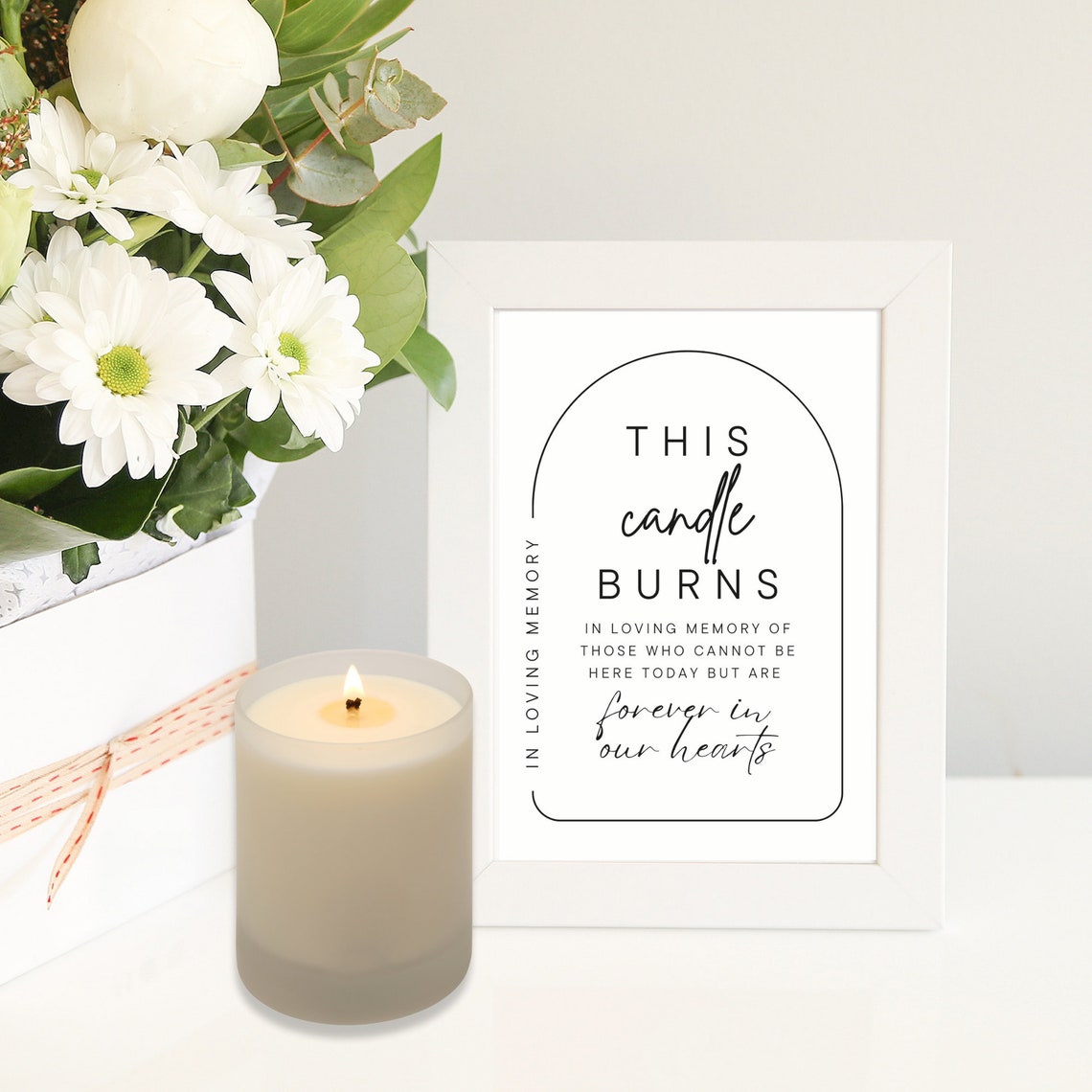 Memorial Table Sign, Minimalist Wedding Table Sign, This Candle Burns ...