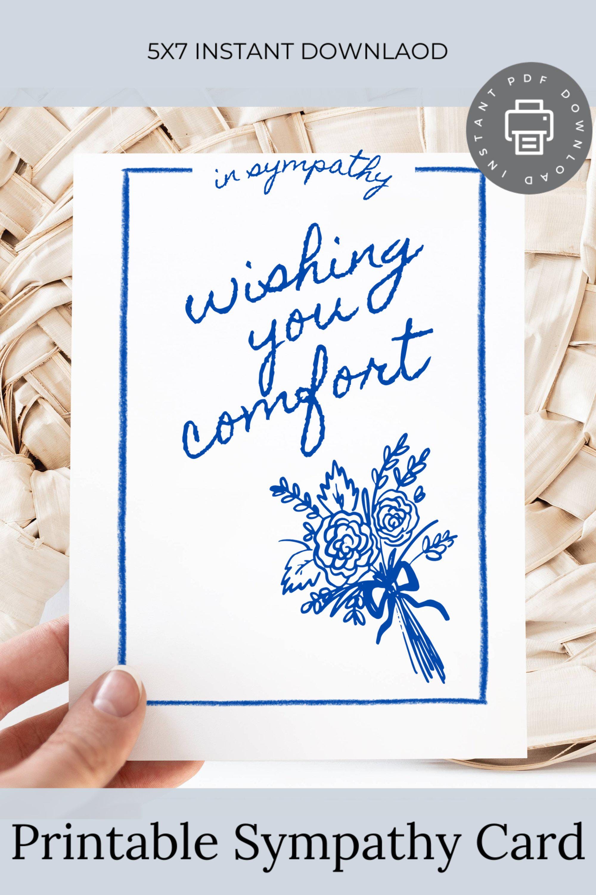 Sympathy Card Digital Download, Wishing You Comfort, Floral Sympathy ...